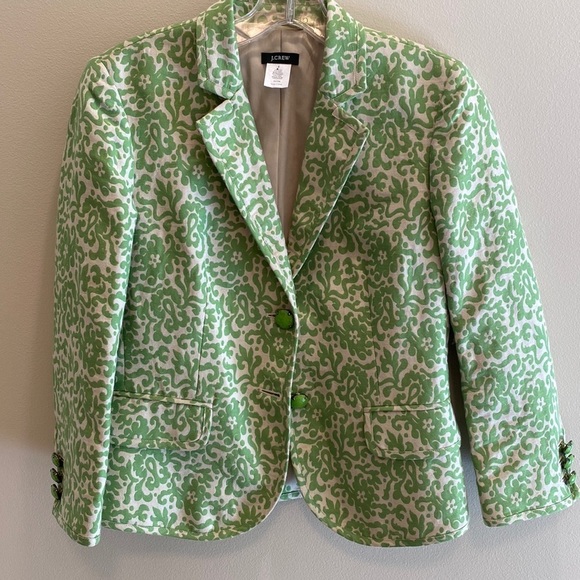 J. Crew | Jackets & Coats | J Crew Jacquard Linen Jacket In Lime Green ...
